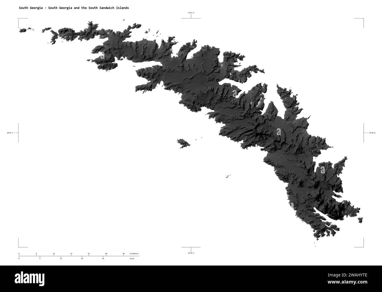 Shape of a Grayscale elevation map with lakes and rivers of the South Georgia - South Georgia ...