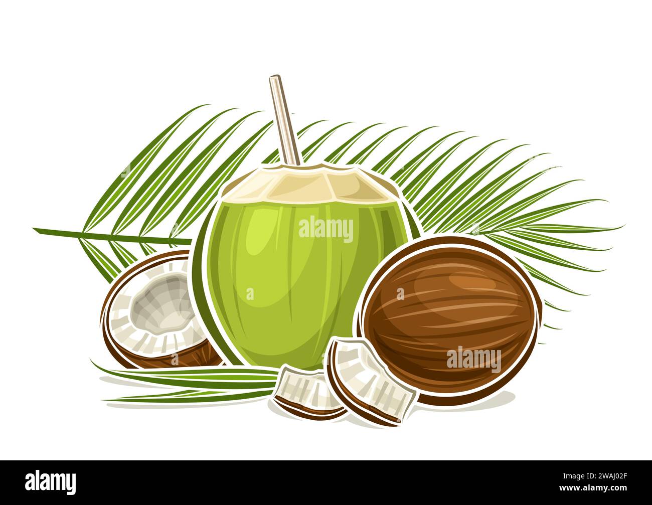 Vector logo for Coconut Milk, decorative horizontal poster with outline ...