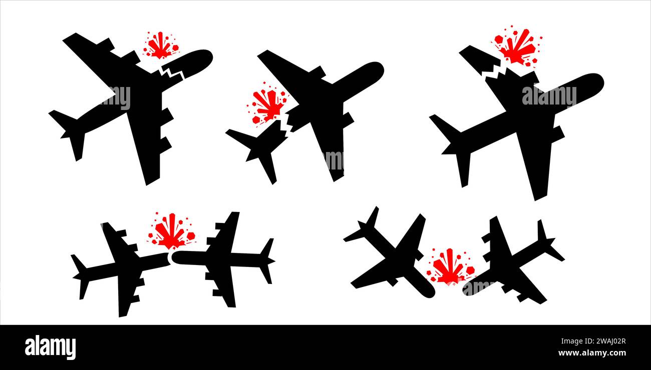 Vector Plane crash accident silhouette illustration icon set silhouette ...