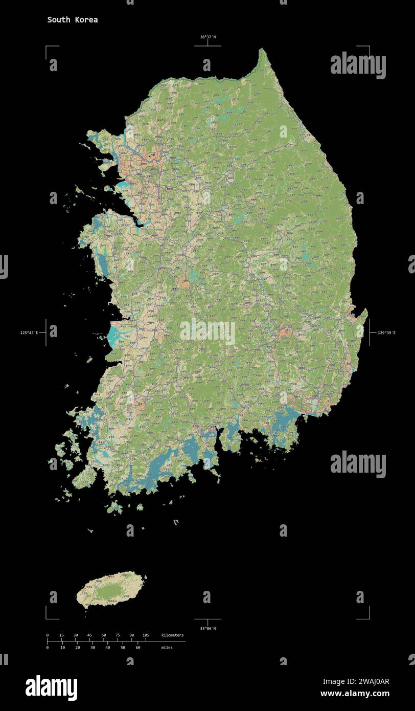 Shape of a topographic, OSM Humanitarian style map of the South Korea ...