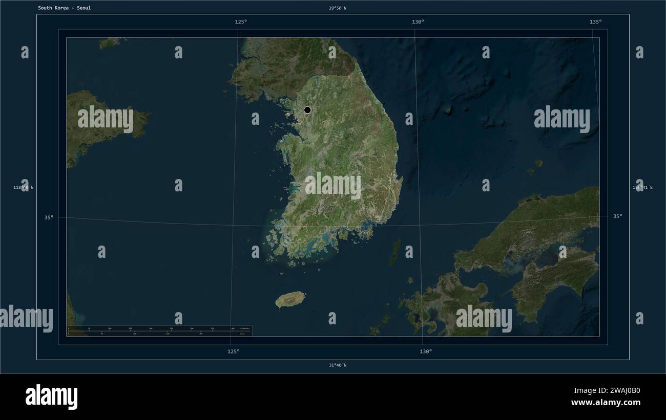 South Korea highlighted on a high resolution satellite map map with the ...