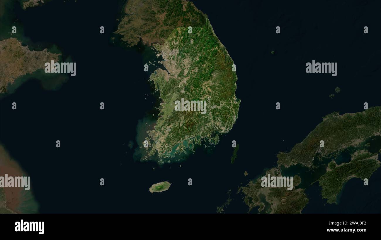 South Korea highlighted on a low resolution satellite map Stock Photo ...