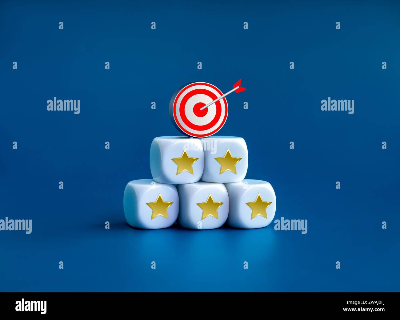 3d goal target icon on top of white cube block stack pyramid shape with ...