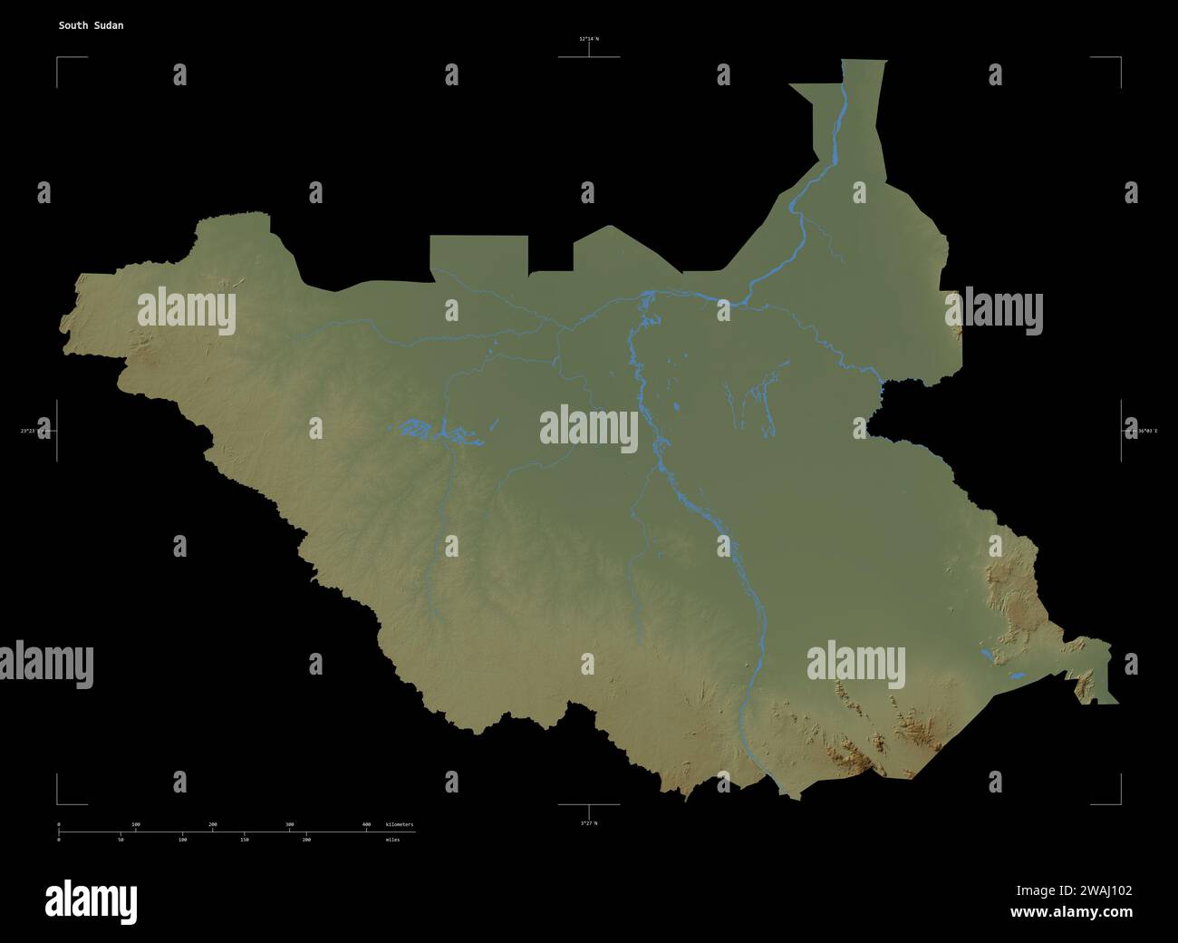 Shape of a Colored elevation map with lakes and rivers of the South ...