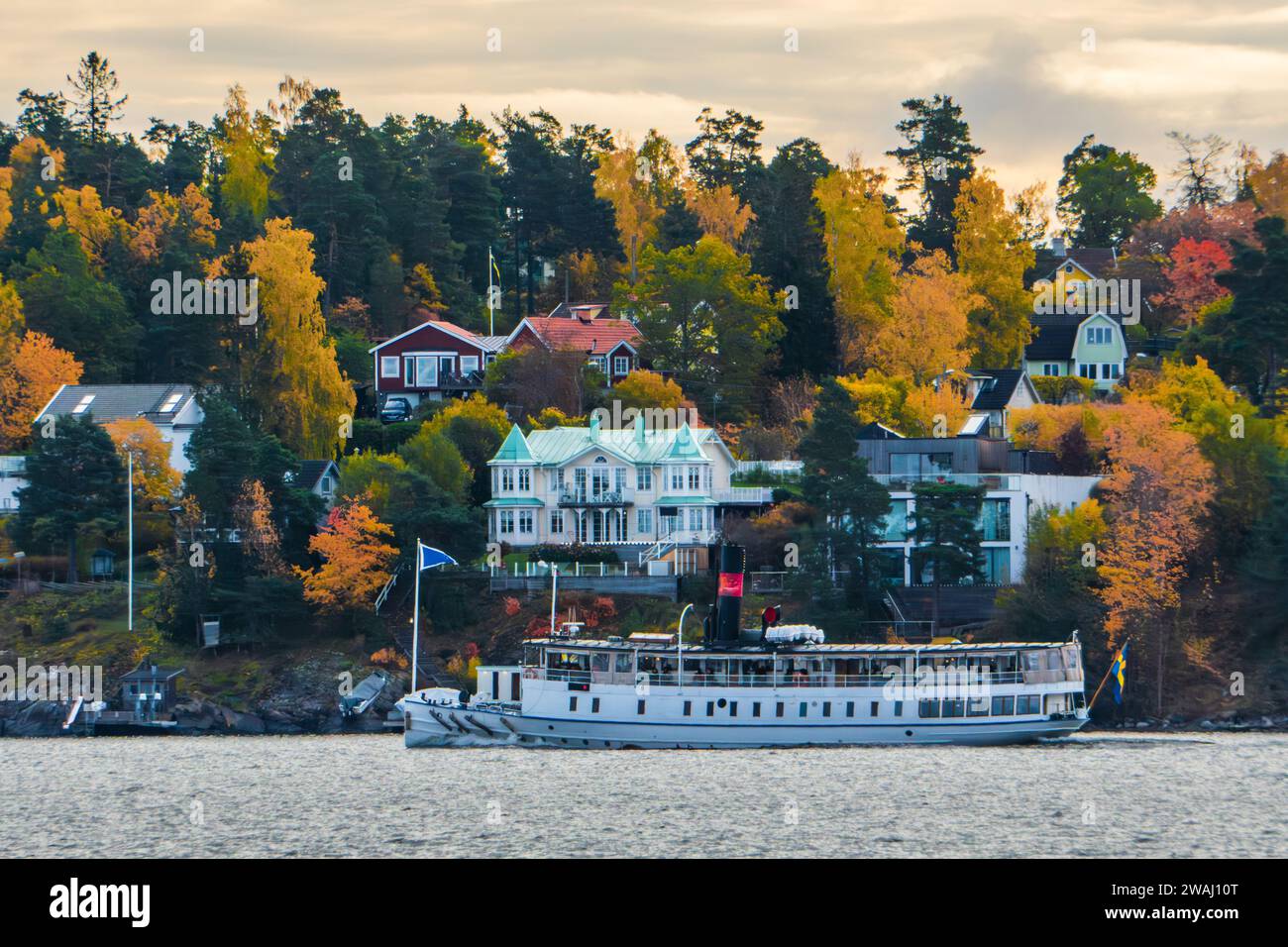 Stockholm, Sweden. Suburbs and residential houses on the islands east ...