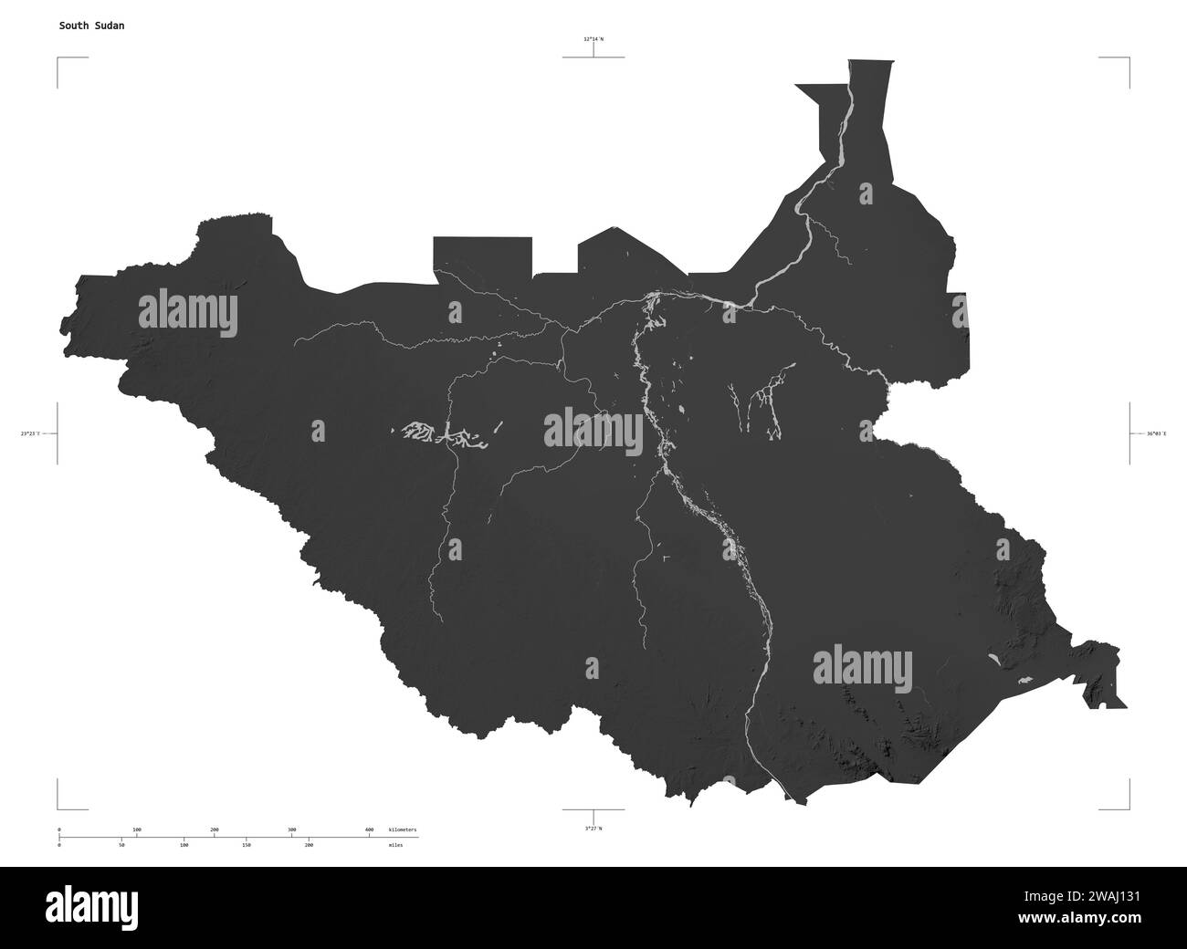 Shape of a Grayscale elevation map with lakes and rivers of the South ...