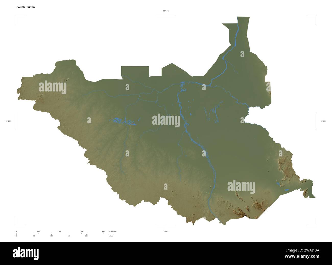 Shape of a Colored elevation map with lakes and rivers of the South ...