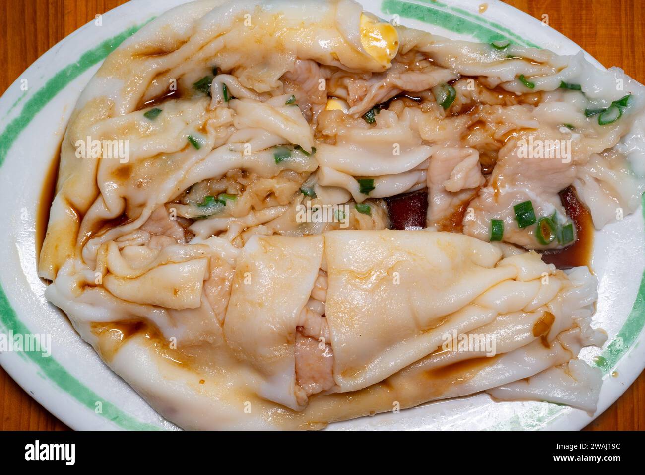 top view traditonal Cantonese food of cheong fun or rice noodle rolls ...