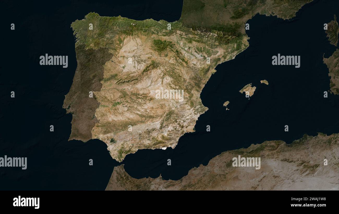 Spain highlighted on a low resolution satellite map Stock Photo - Alamy