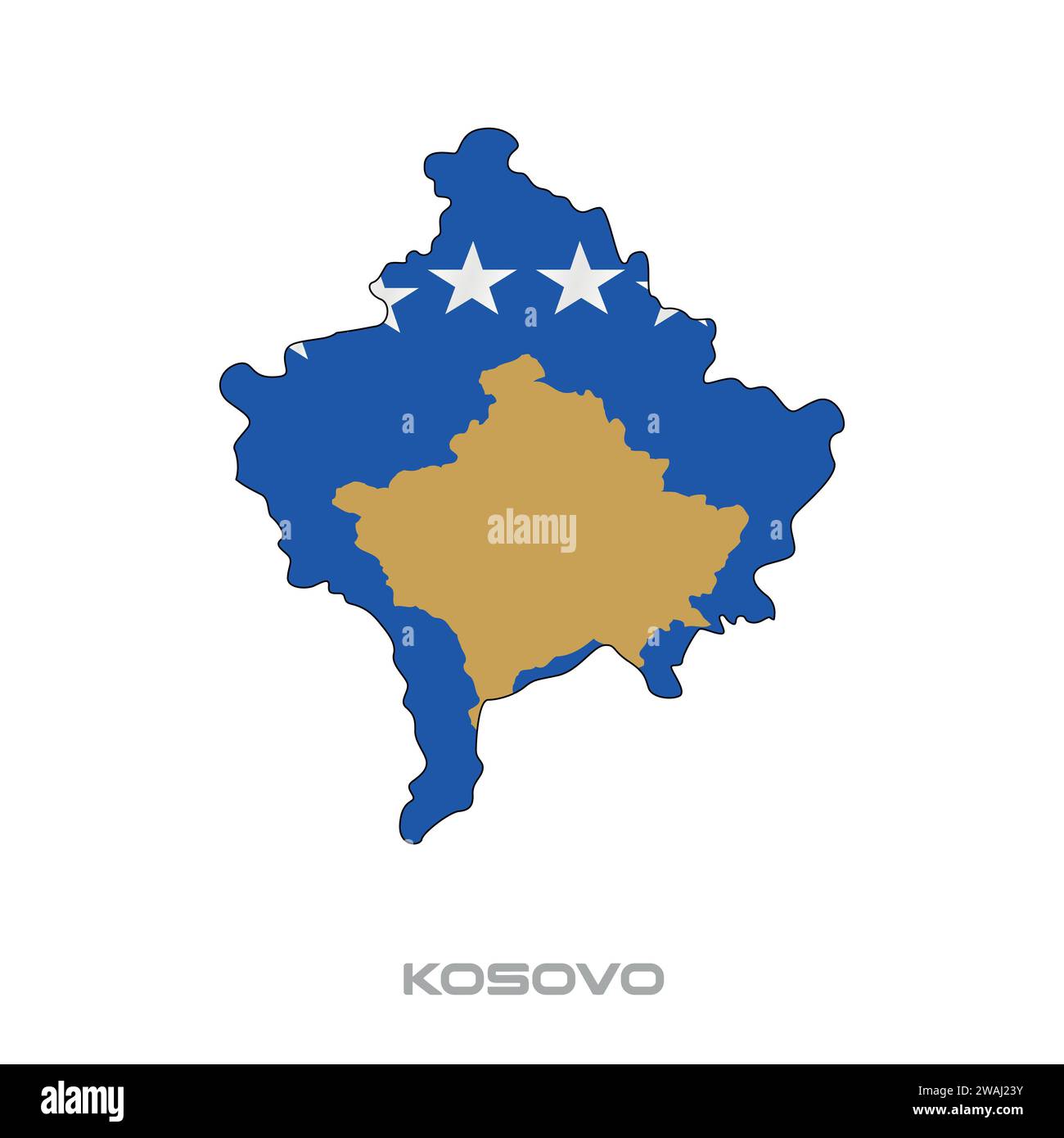 Vector illustration of the flag of Kosovo with black contours on a ...