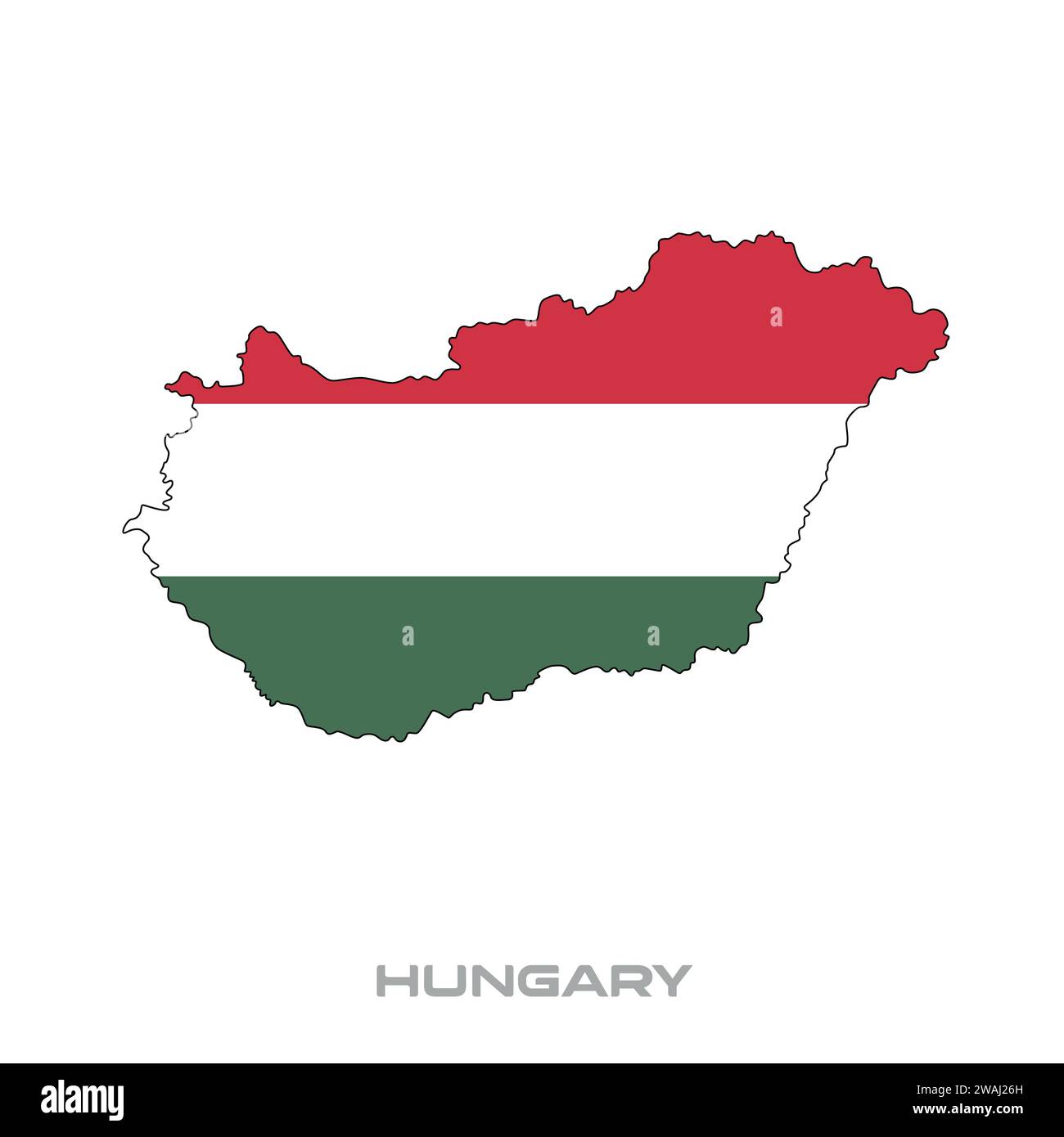 Vector illustration of the flag of Hungry with black contours on a ...