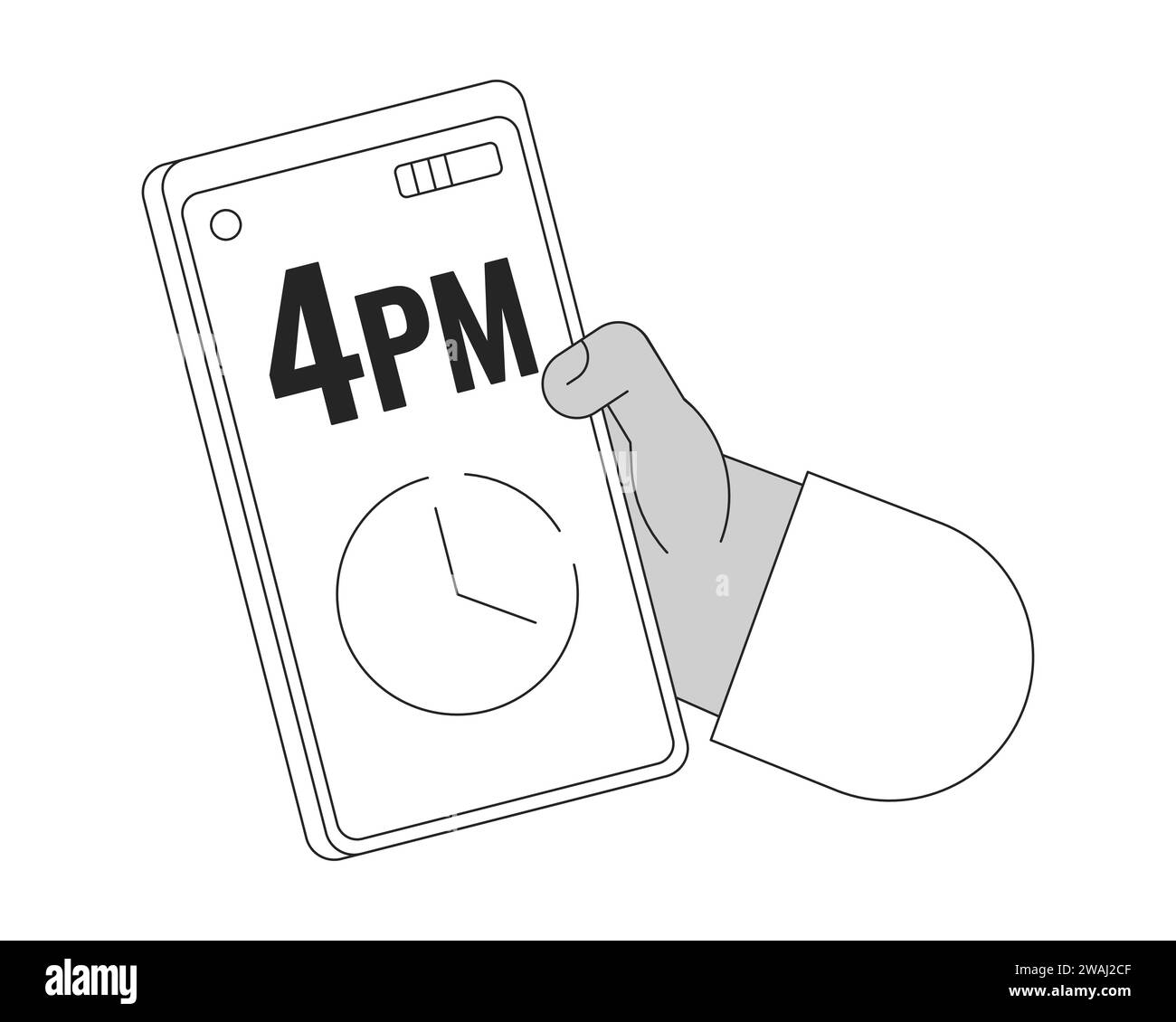 Checking time on smartphone cartoon human hand outline illustration ...