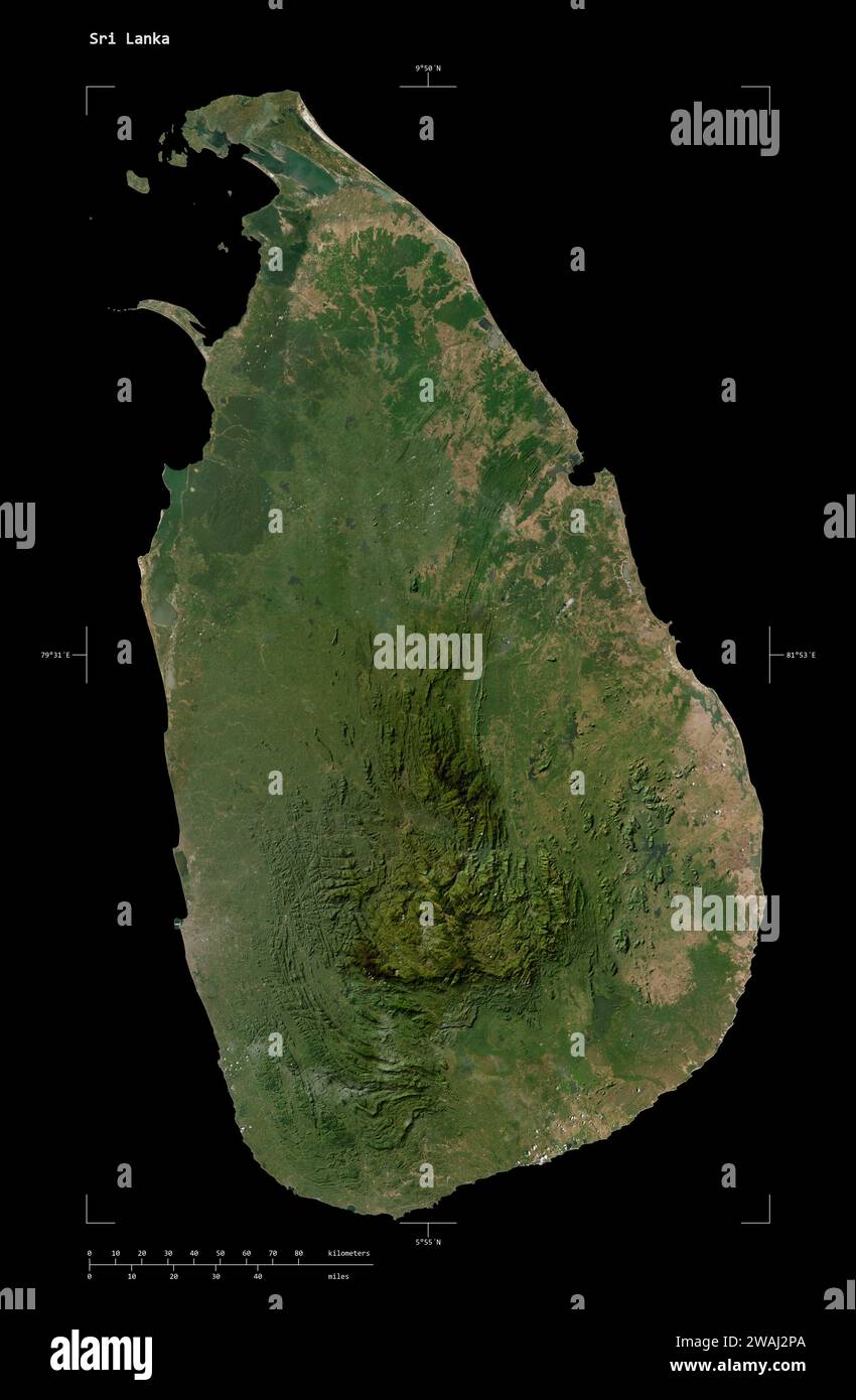 Shape of a low resolution satellite map of the Sri Lanka, with distance ...