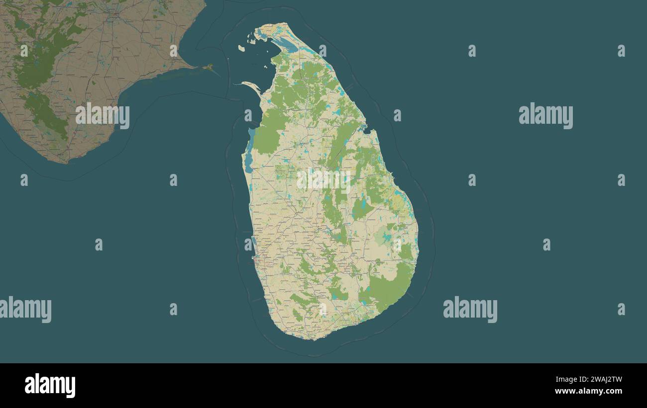 Sri Lanka highlighted on a topographic, OSM Humanitarian style map ...