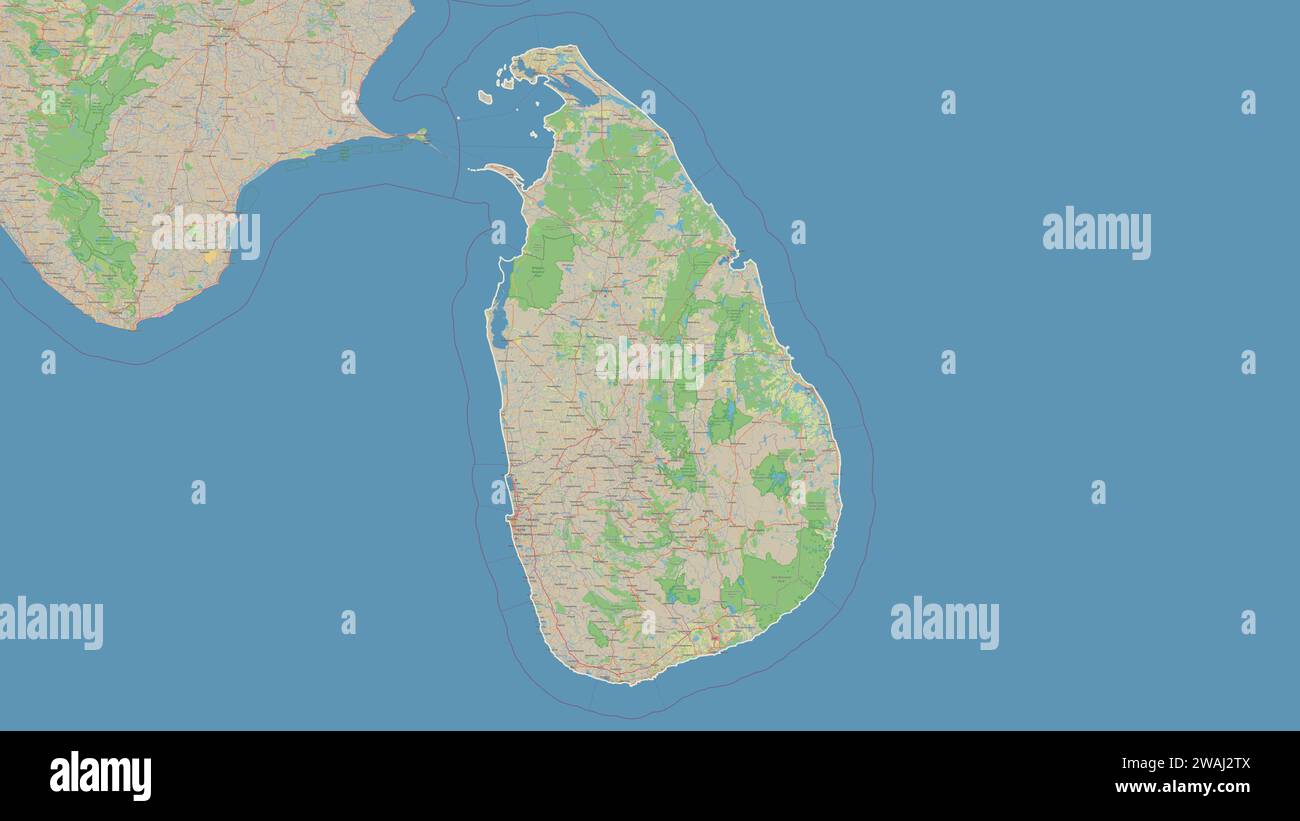 Sri Lanka outlined on a topographic, OSM standard style map Stock Photo - Alamy