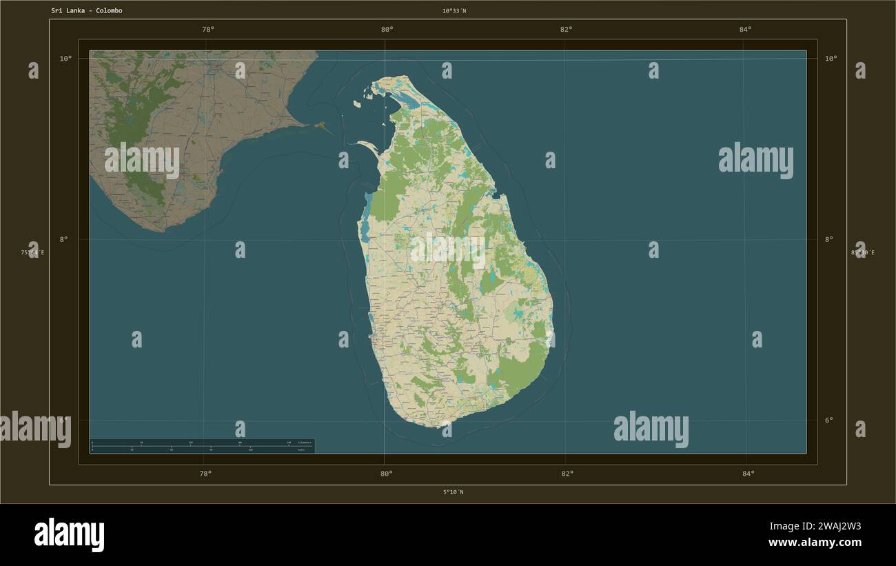 Sri Lanka highlighted on a topographic, OSM Humanitarian style map map ...