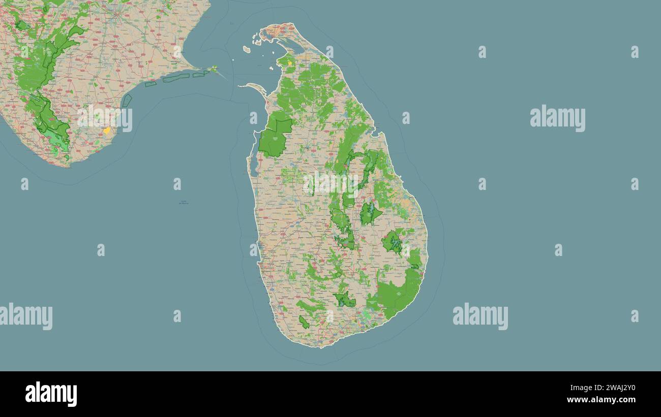 Sri Lanka outlined on a topographic, OSM France style map Stock Photo ...