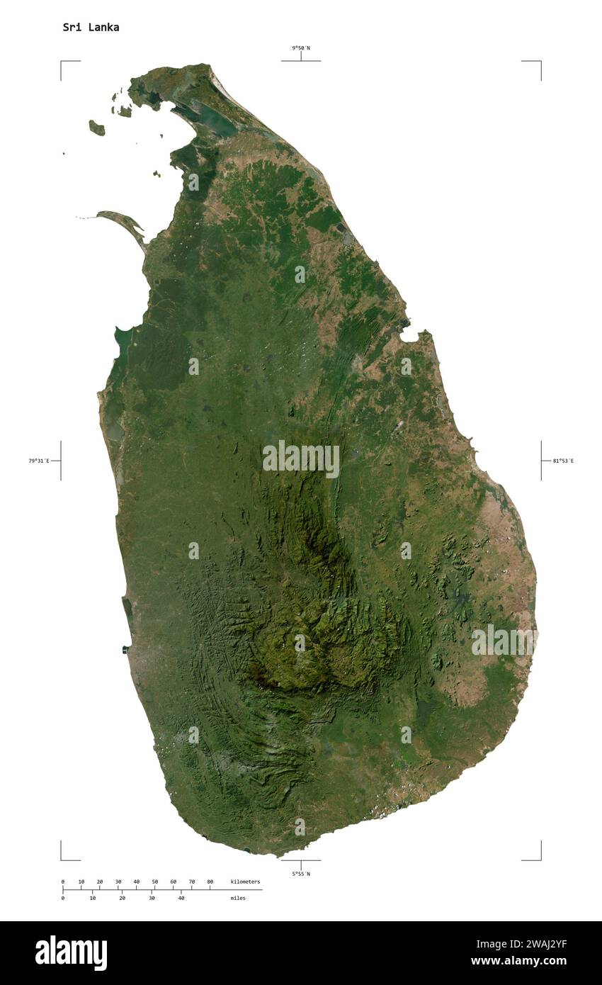 Shape of a low resolution satellite map of the Sri Lanka, with distance ...