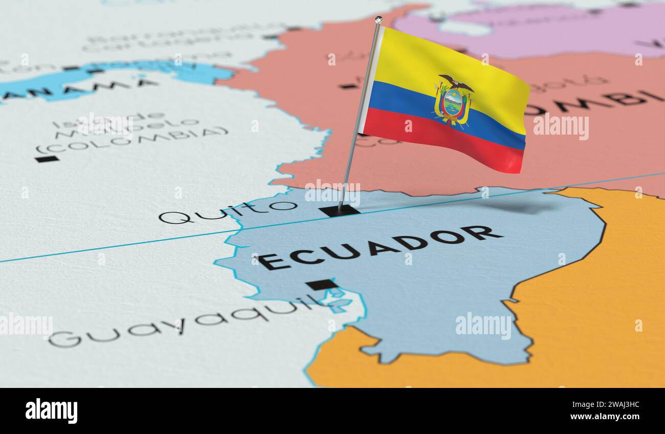 Ecuador, Quito - national flag pinned on political map - 3D ...