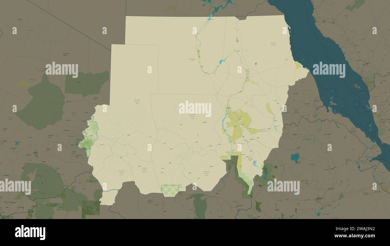 Sudan highlighted on a topographic, OSM Humanitarian style map Stock ...