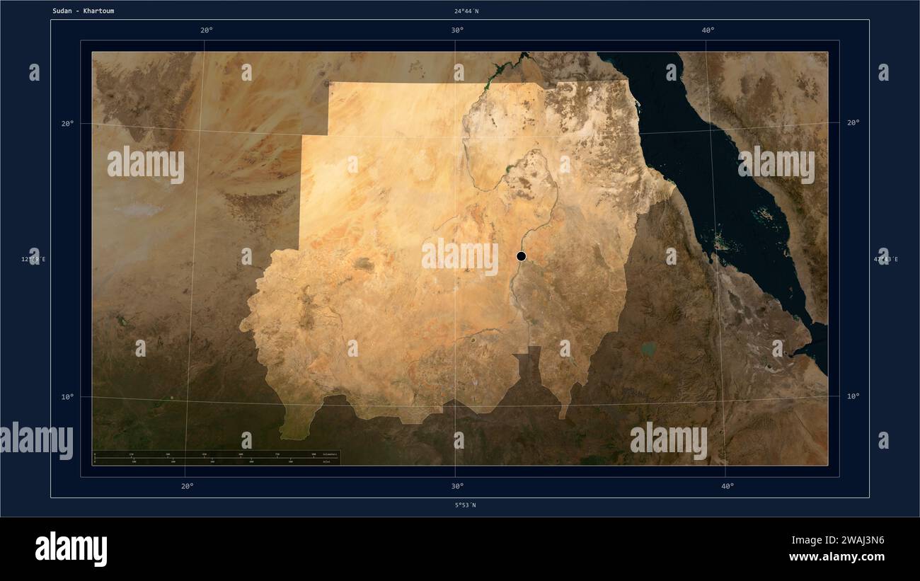 Sudan highlighted on a low resolution satellite map map with the ...