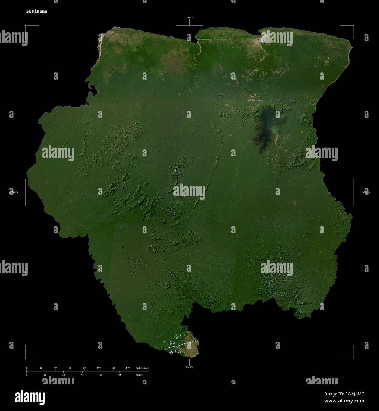 Suriname map solid border satellite hi-res stock photography and images ...