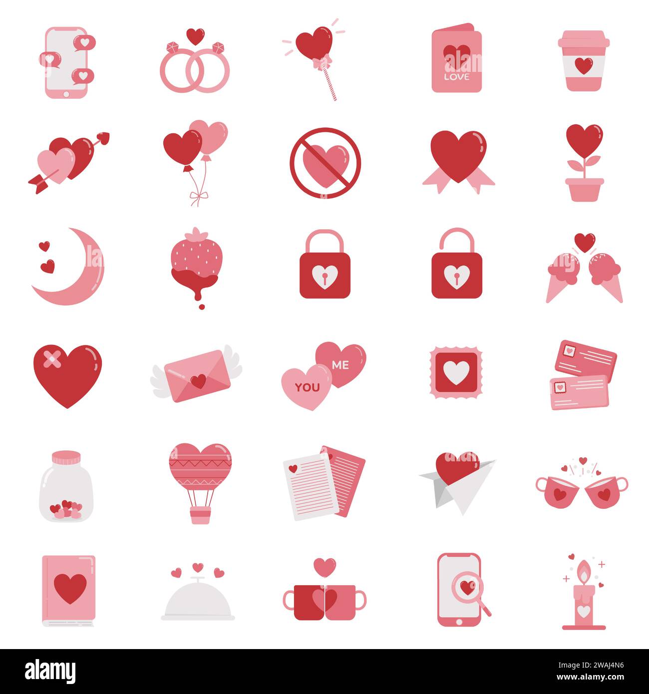 Valentine icon set. Happy valentine day related icon in white ...