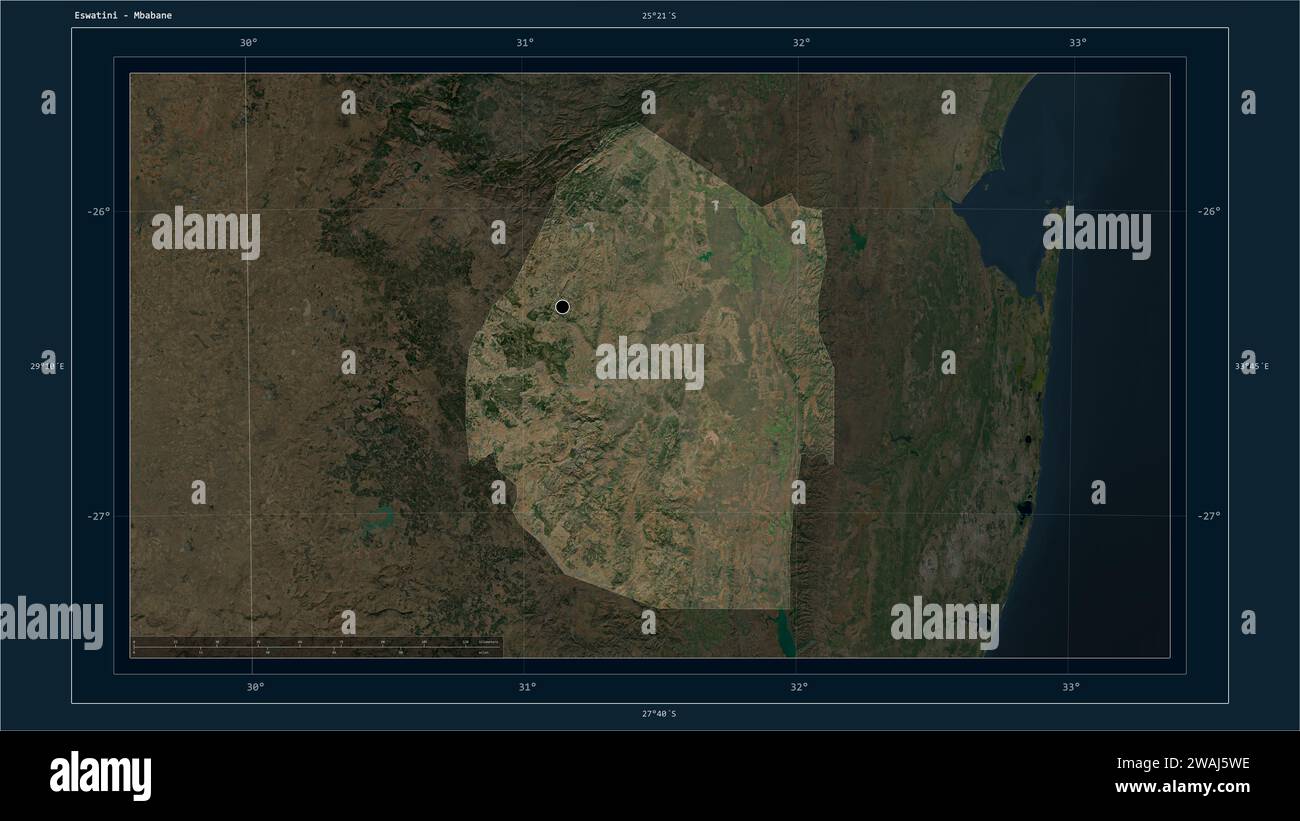 Eswatini highlighted on a high resolution satellite map map with the ...