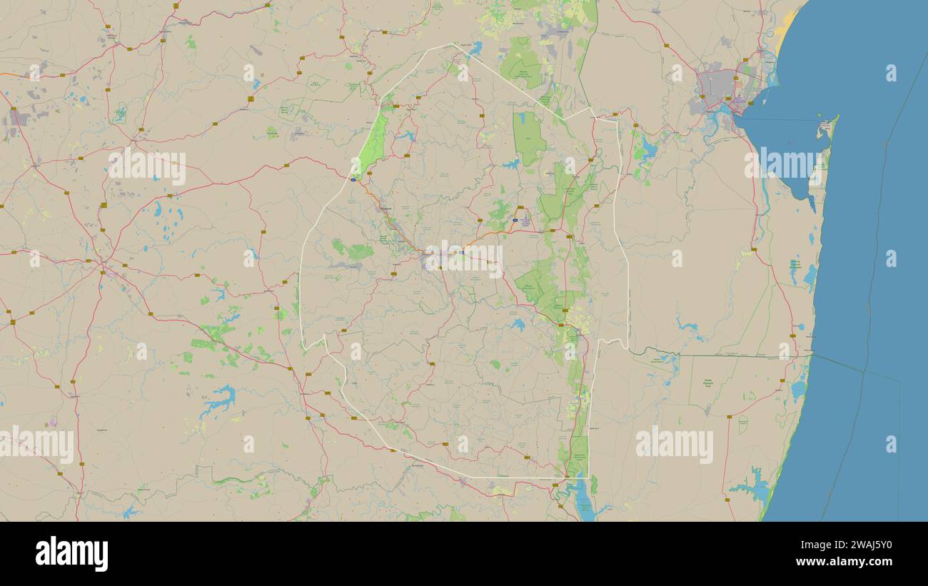 Eswatini outlined on a topographic, OSM Germany style map Stock Photo - Alamy