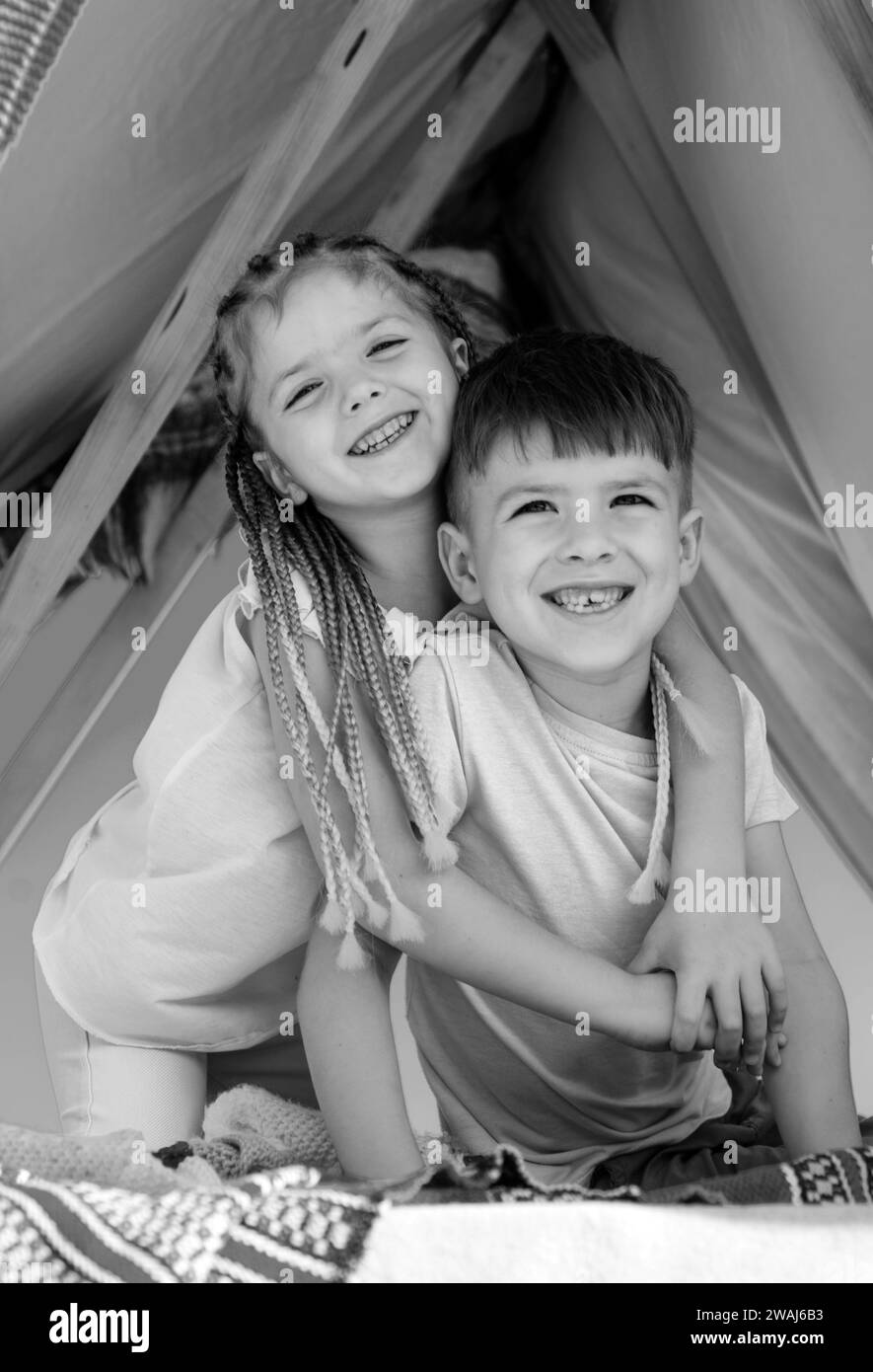 Kids family. Happy sister and brother embrace. Hugs and love Stock Photo - Alamy