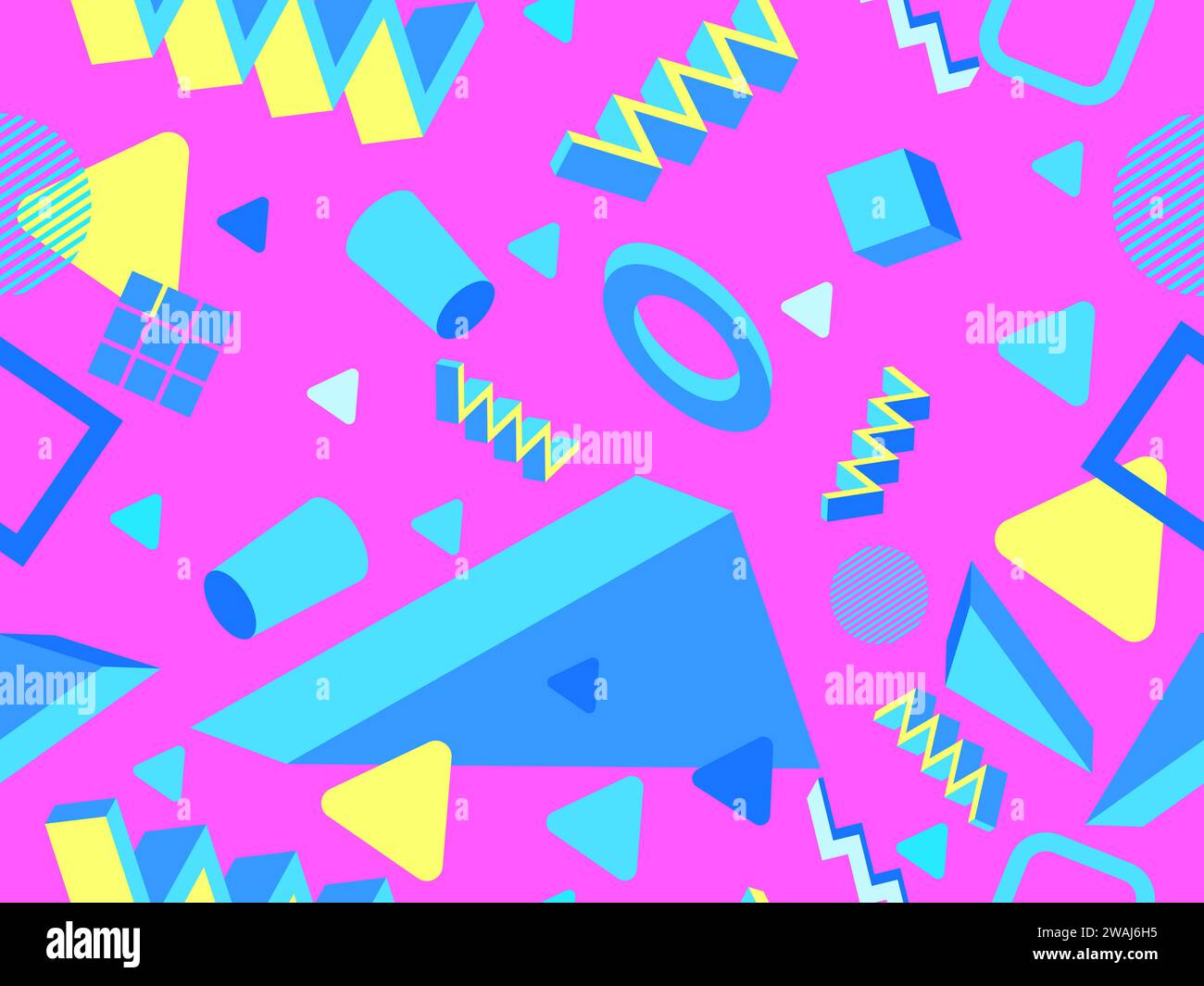 3D geometric seamless pattern in 80s style. 3d isometric triangles ...