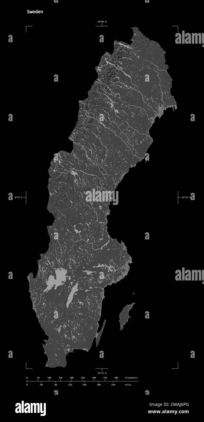 Shape of a Bilevel elevation map with lakes and rivers of the Sweden ...