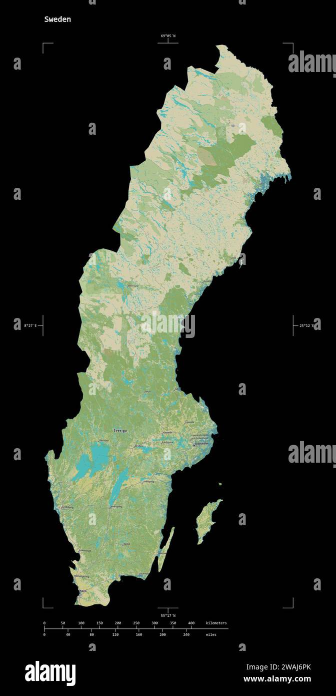 Shape of a topographic, OSM Humanitarian style map of the Sweden, with ...