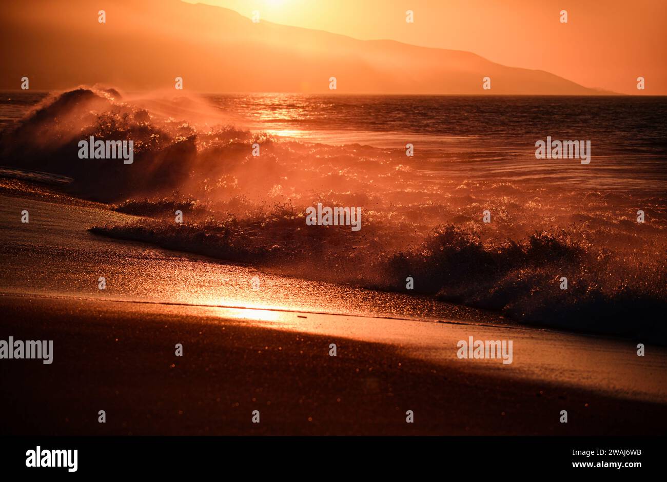 Waves splashes. Sunrise in the sea with soft wave and cloudy. Landscape ...