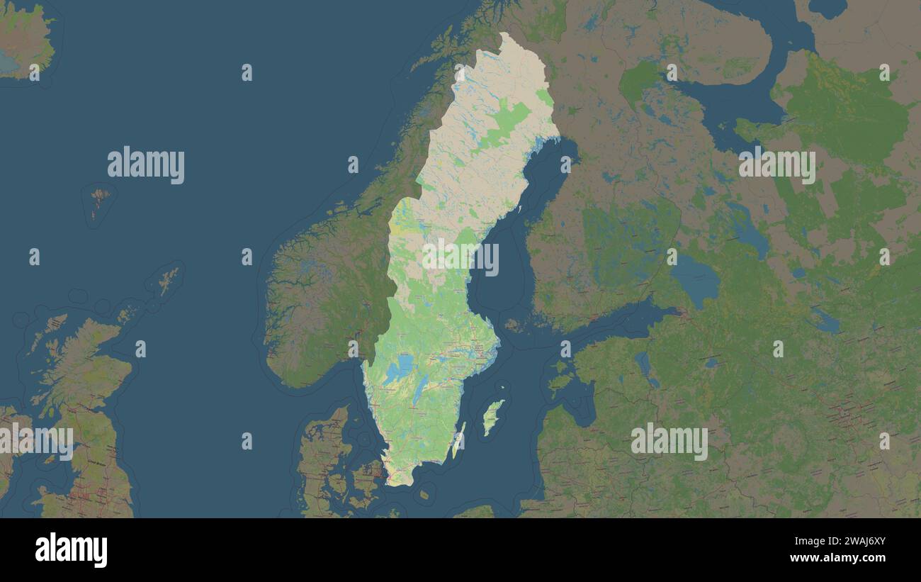 Sweden highlighted on a topographic, OSM standard style map Stock Photo ...