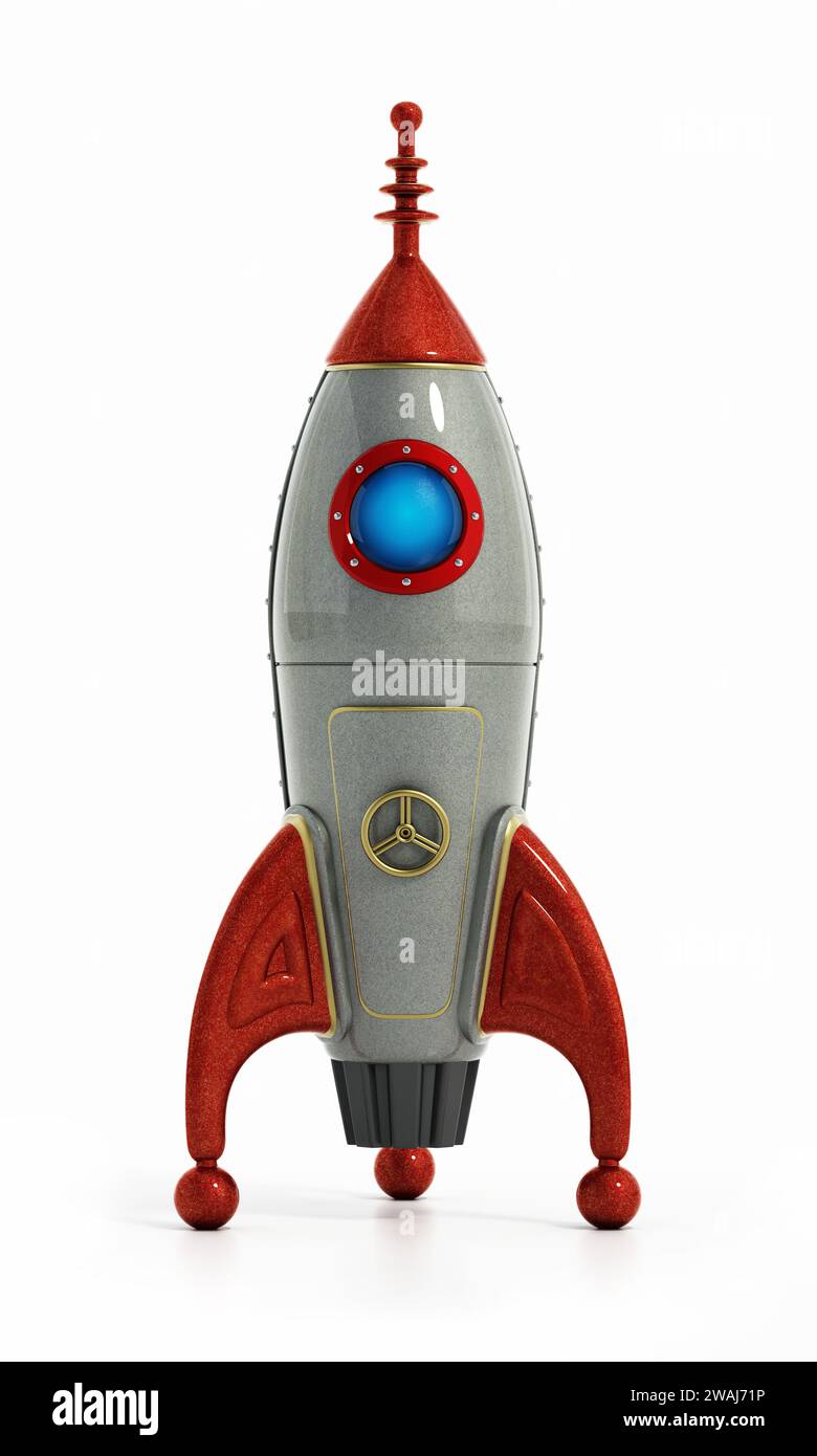 Retro rocketship isolated on white background. 3D illustration Stock ...