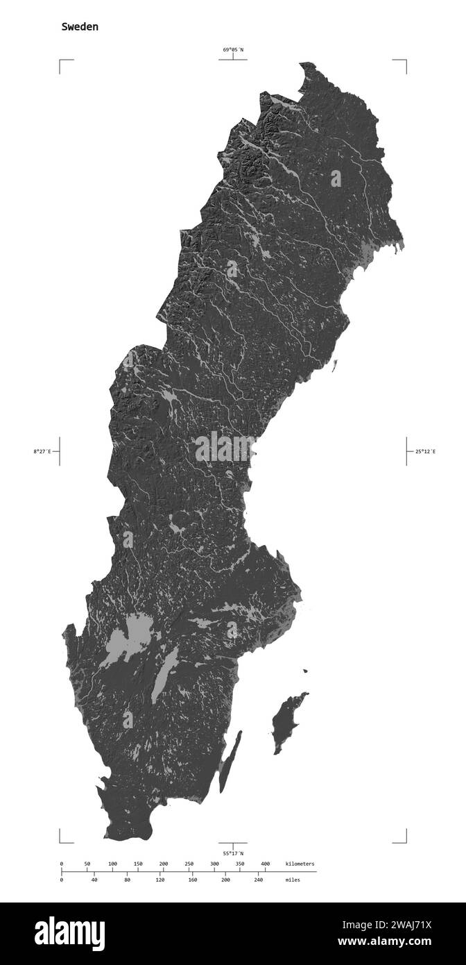 Shape of a Bilevel elevation map with lakes and rivers of the Sweden ...