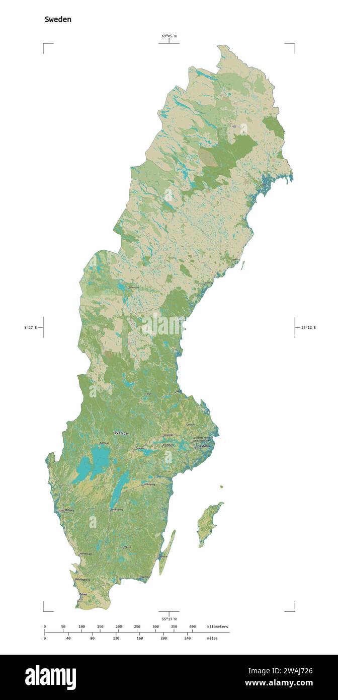 Shape of a topographic, OSM Humanitarian style map of the Sweden, with ...