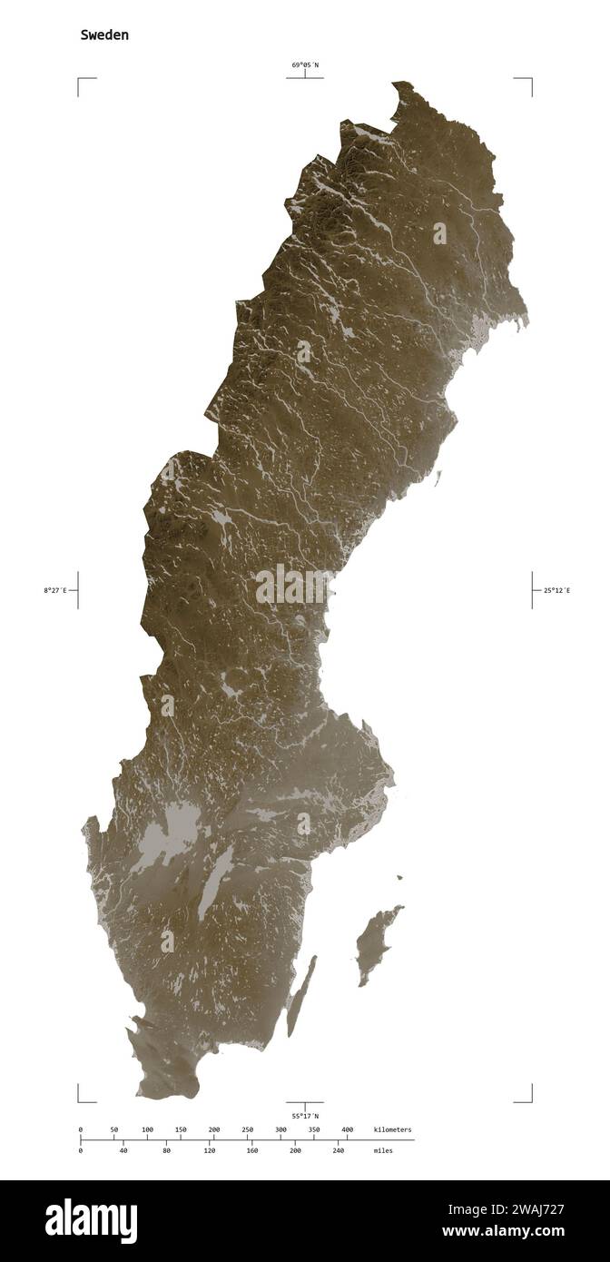 Shape of a elevation map colored in sepia tones with lakes and rivers ...