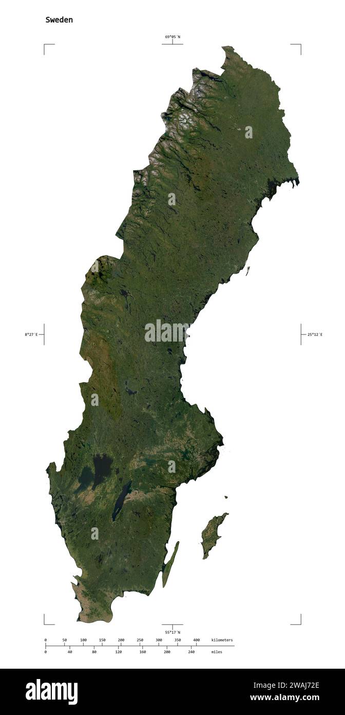 Shape of a low resolution satellite map of the Sweden, with distance ...