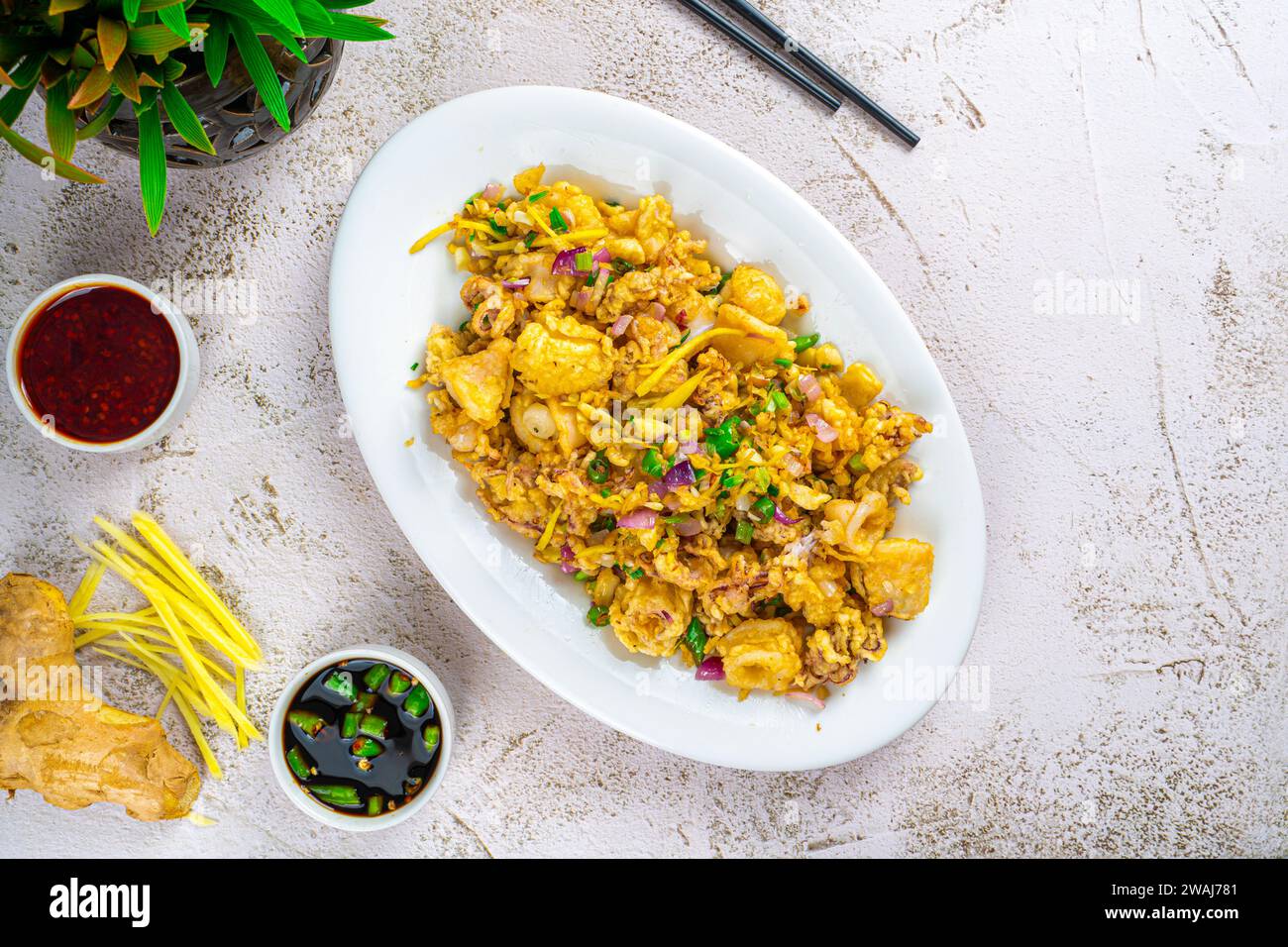 calamari fried squid with salted spicy traditional authentic Chinese ...