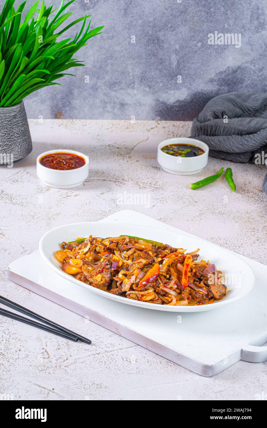 Hot & Spicy Slice Beef Fried with Red Chili Green Chili Onion Authentic ...