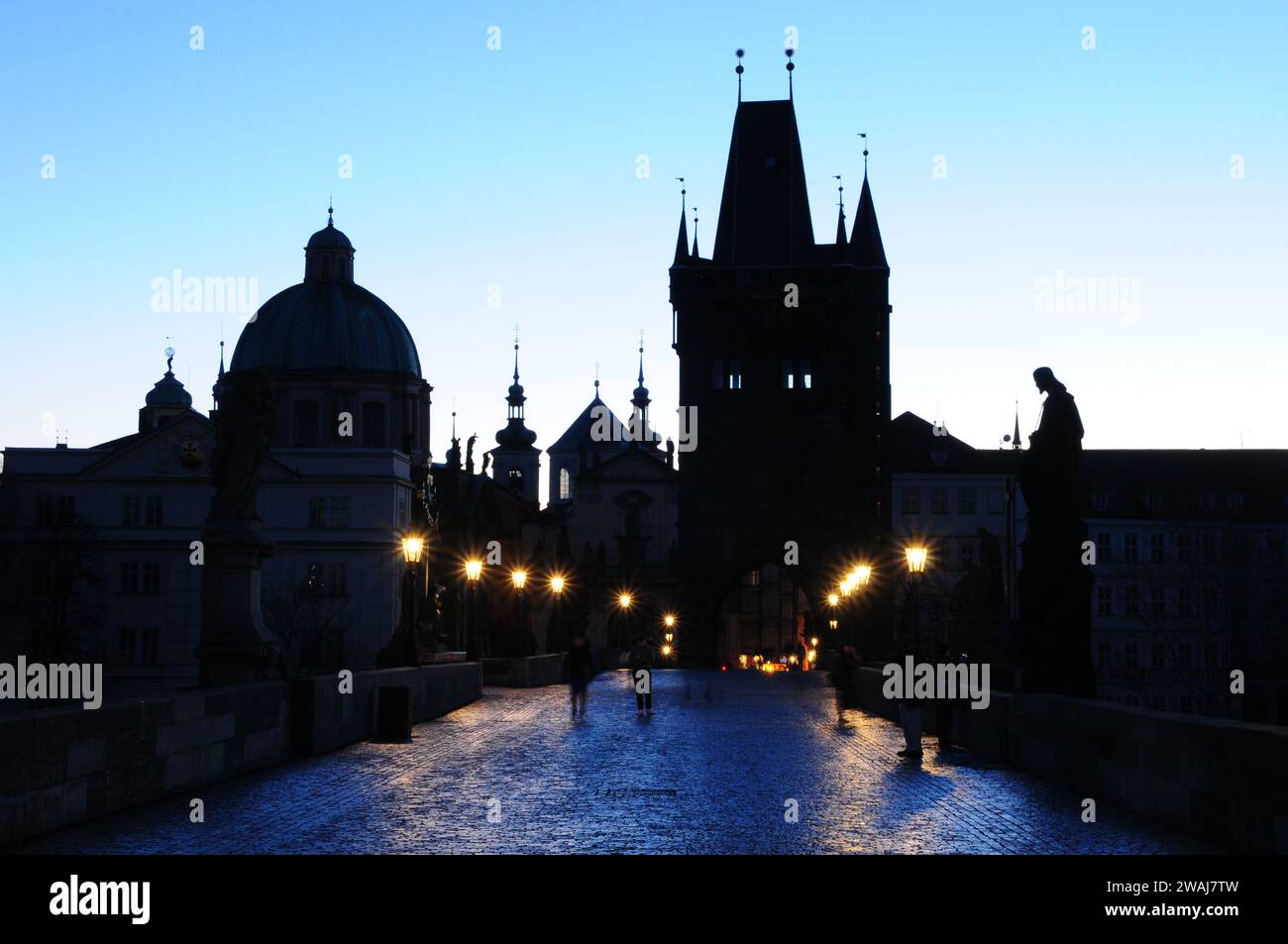 Dawn on the Charles Bridge in Prague, Czech Republic, December 11, 2023 ...