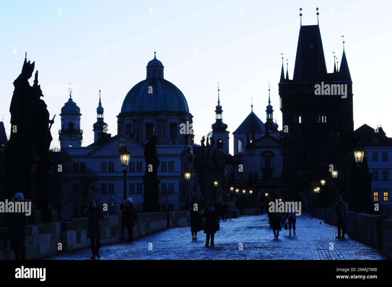 Dawn on the Charles Bridge in Prague, Czech Republic, December 11, 2023 ...