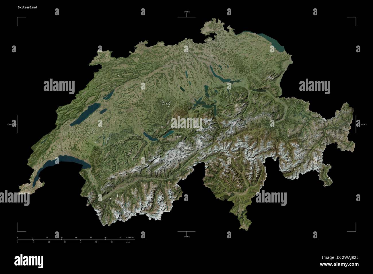 Shape of a high resolution satellite map of the Switzerland, with ...