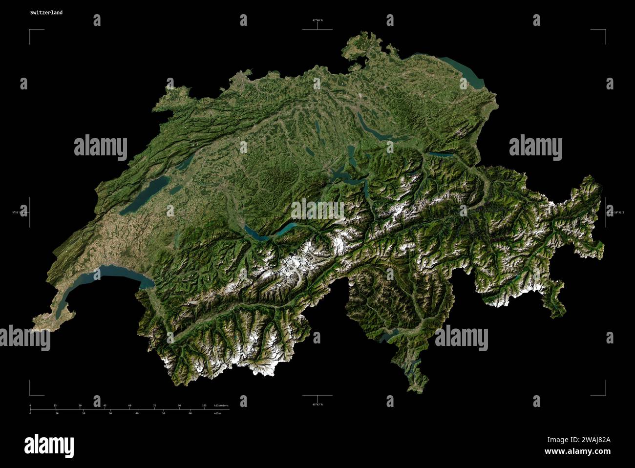 Shape of a low resolution satellite map of the Switzerland, with ...