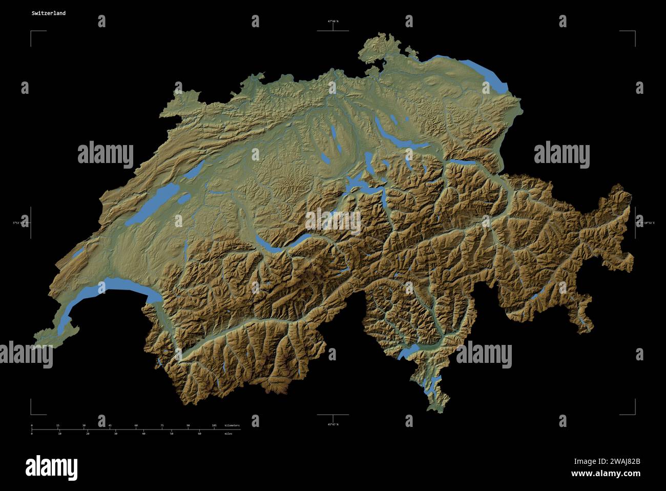 Shape of a Colored elevation map with lakes and rivers of the ...