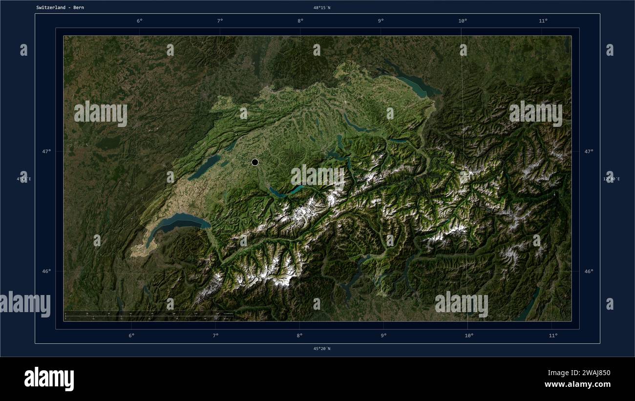Switzerland highlighted on a low resolution satellite map map with the ...
