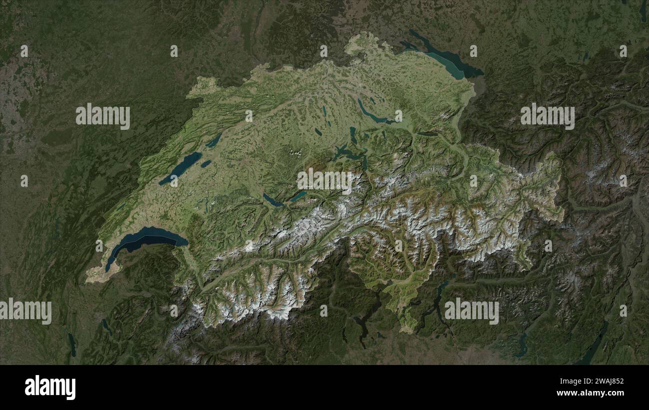 Switzerland highlighted on a high resolution satellite map Stock Photo ...