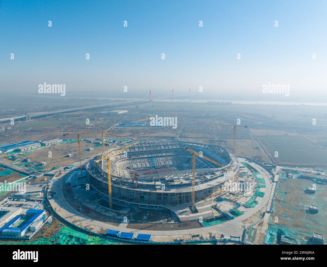 JINAN, CHINA - JANUARY 5, 2024 - The construction of the Yellow River Sports Center football ...